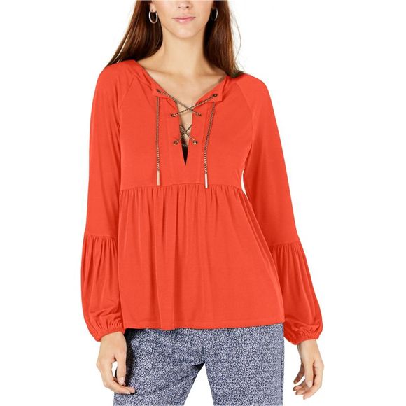 Michael Kors | Tops | Michael Kors Womens Chain Laceup Peasant Blouse ...